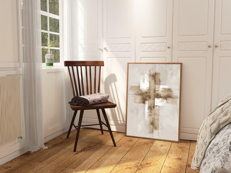 Beige Abstract Cross Poster Neutral, Textured Modern, Christian Print ...