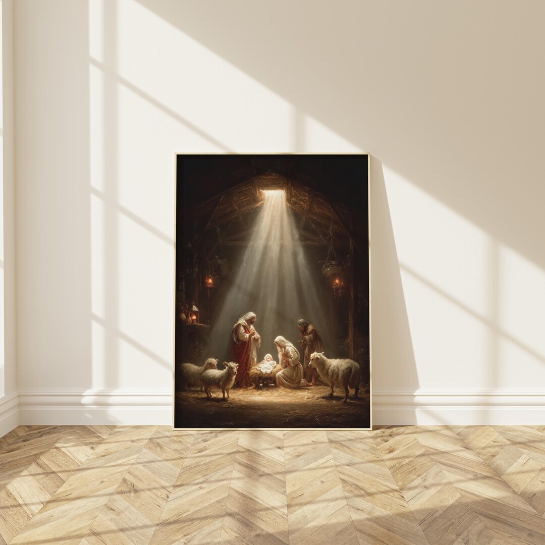 Nativity Art Divine Light Rays, Heavenly Glow Christmas, Christian ...