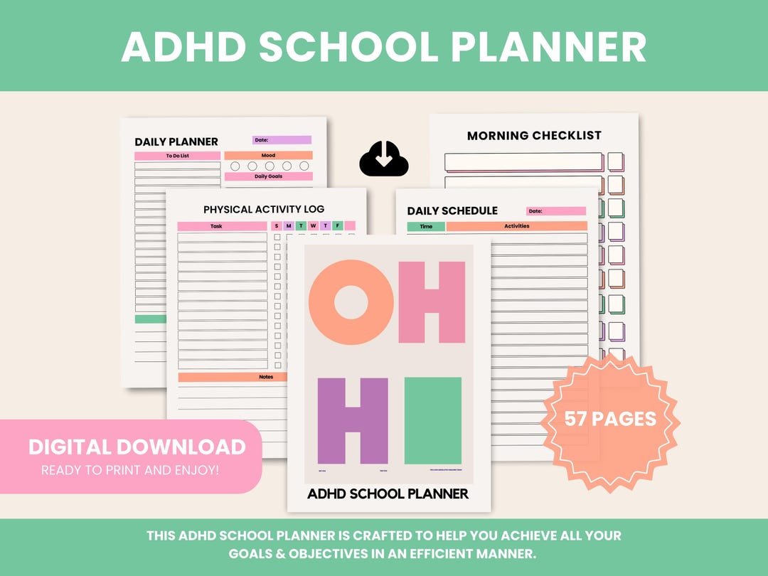ADHD School Planner | 57 Colorful Pages | Student Organizer With ...