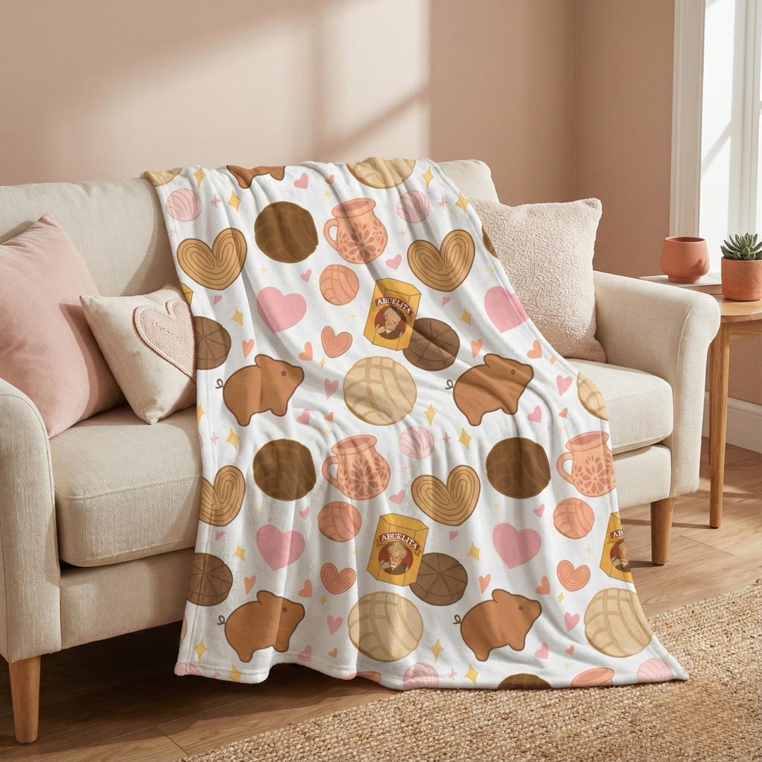 Hispanic Conchas & Marranito Plush Blanket – Cozy Velveteen Throw - Etsy