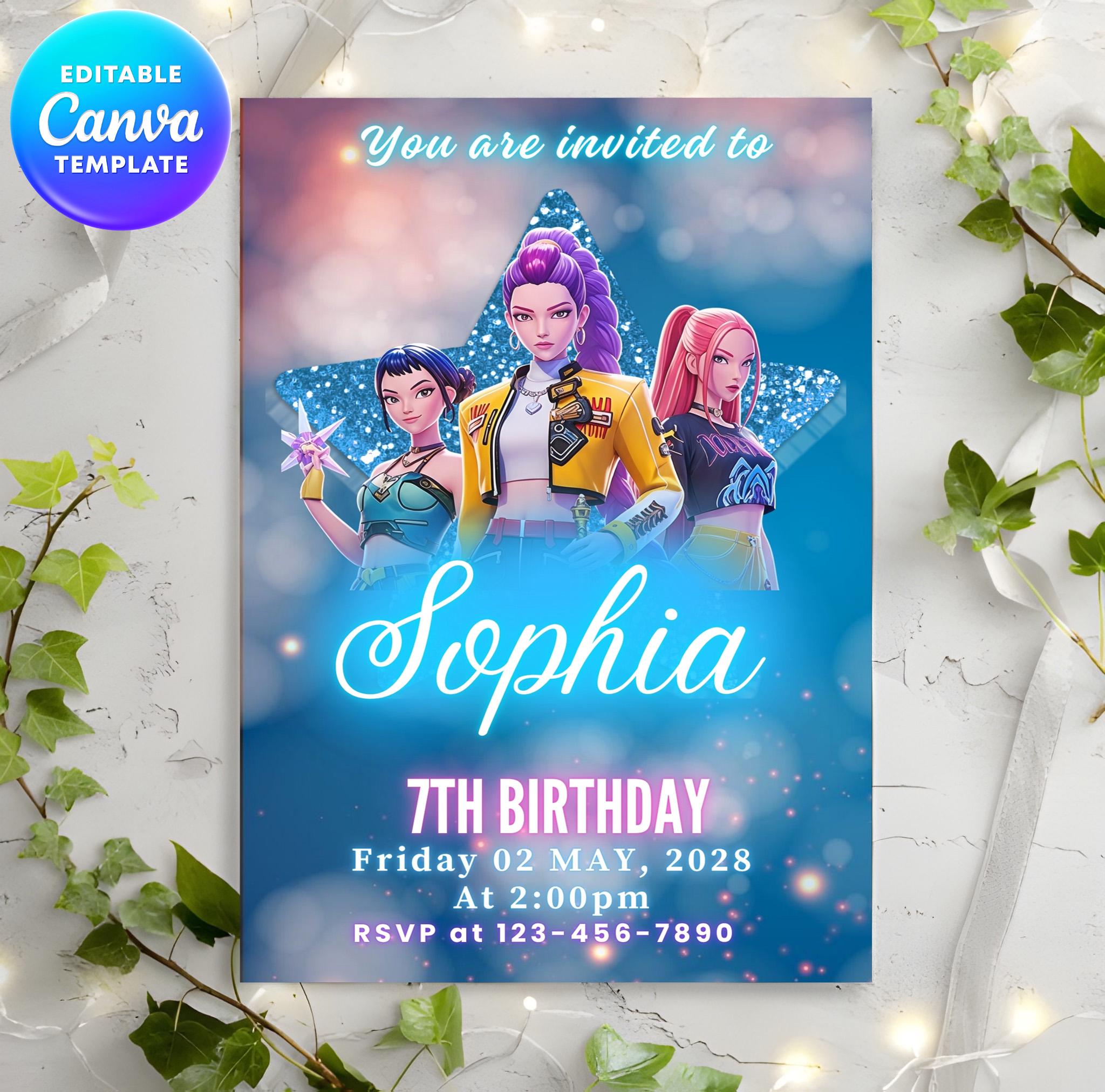 KPOP Demon Hunters Inspired Invitation, Kpop Birthday Card, Girls, KPOP ...