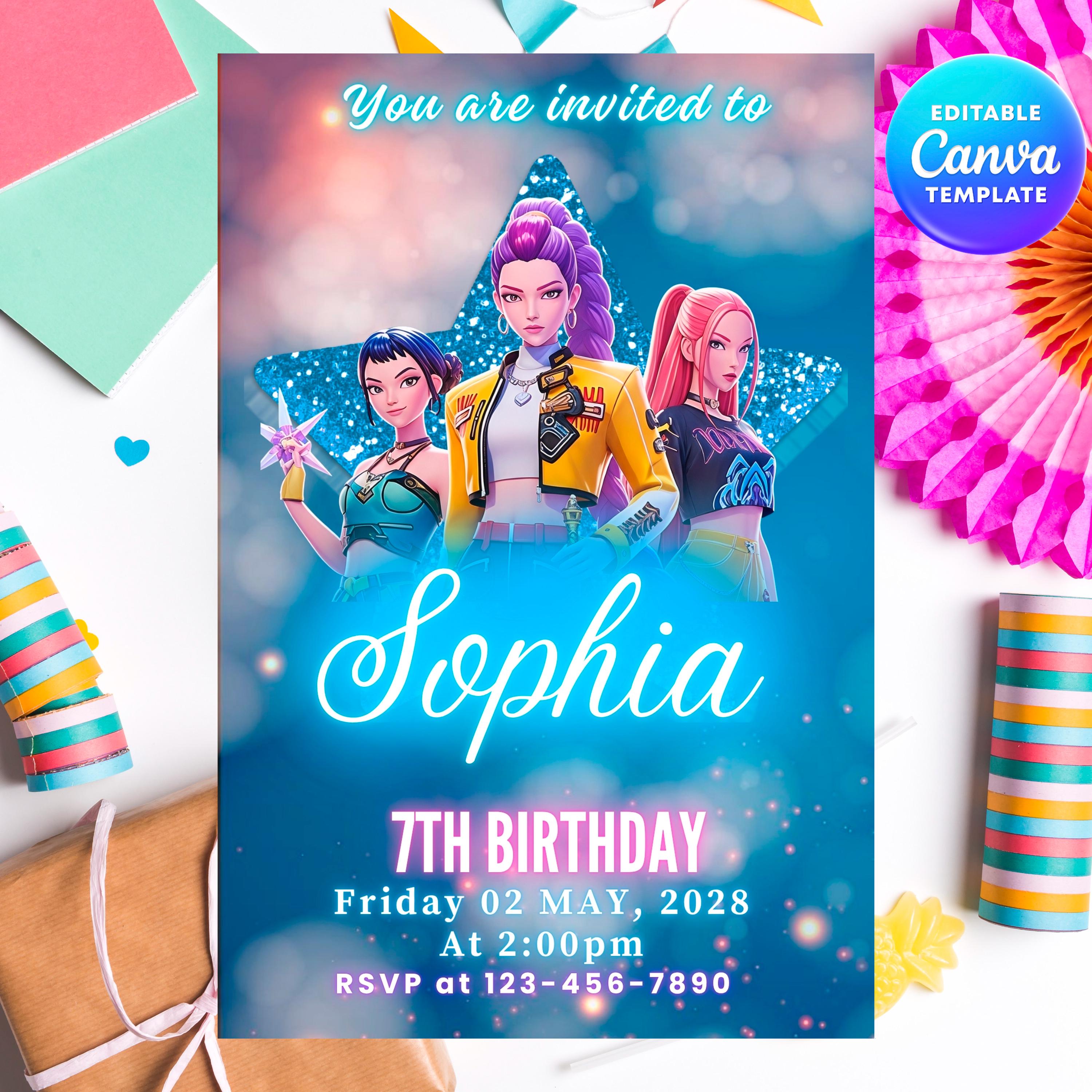 KPOP Demon Hunters Inspired Invitation, Kpop Birthday Card, Girls, KPOP ...