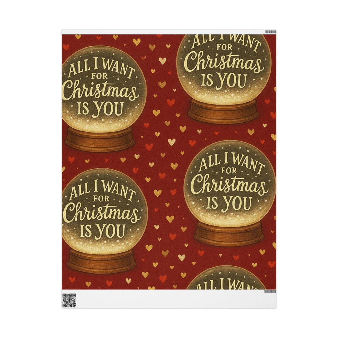 Christmas Wrapping Paper | Cranberry Red, Golden Hearts, Vintage Snow ...