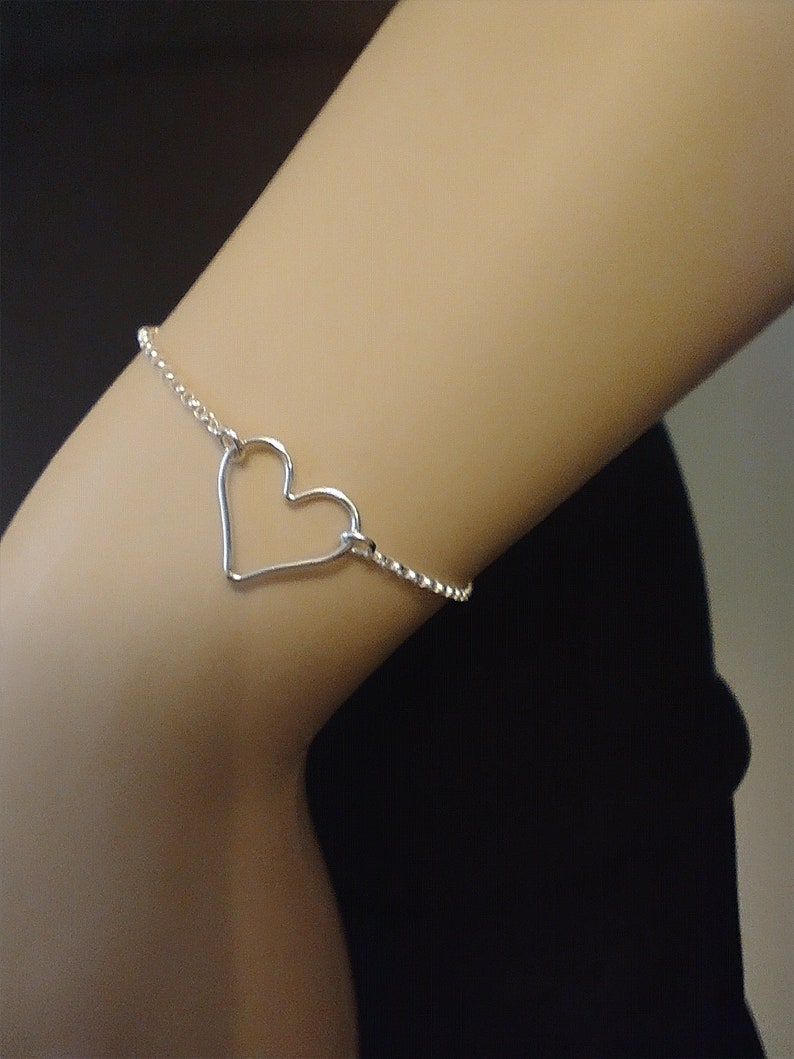 Sterling Silver Floating Heart Bracelet - Etsy
