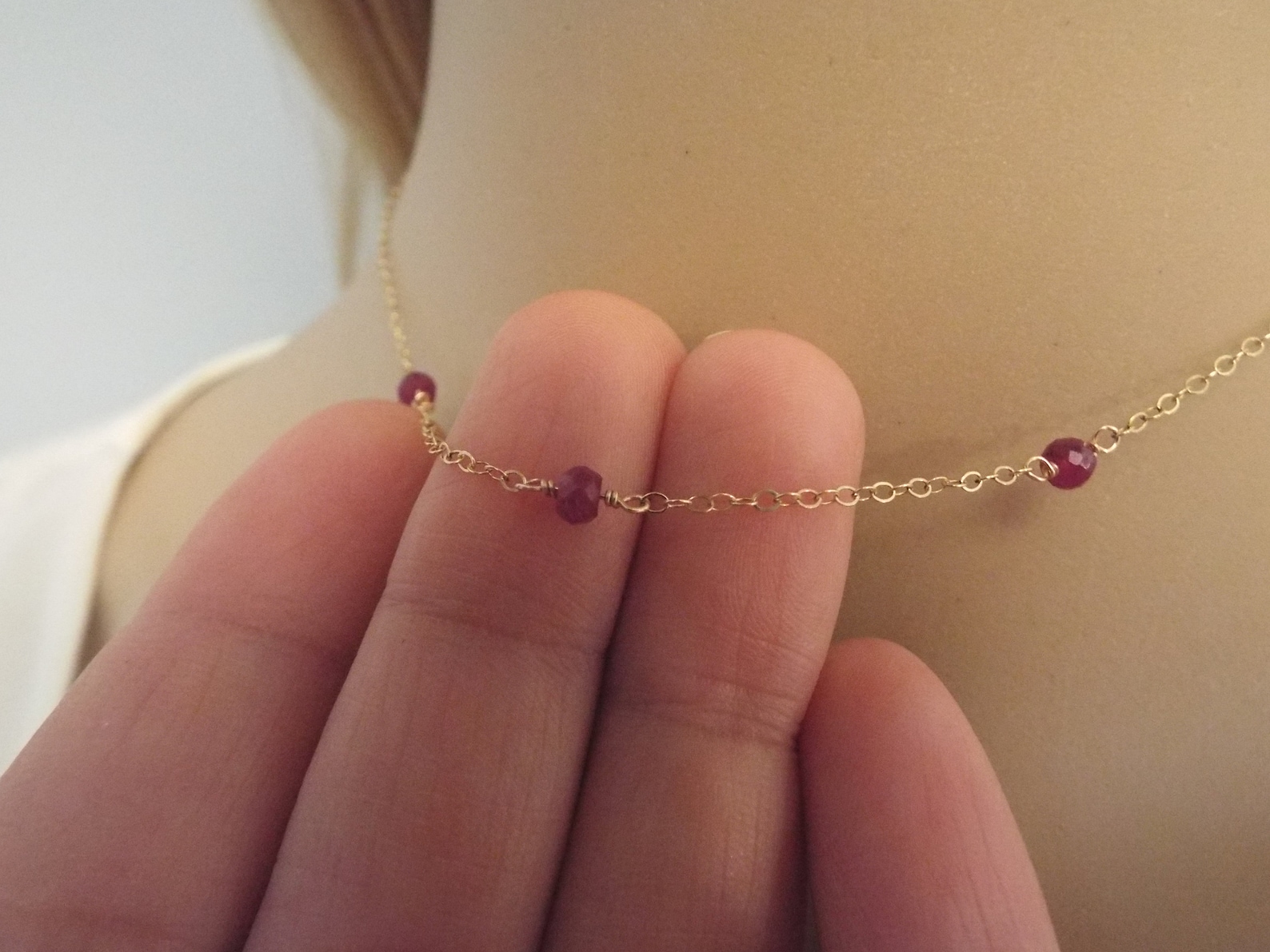 Ruby Choker Necklace Gold Fill Sterling Silver Tiny Ruby - Etsy