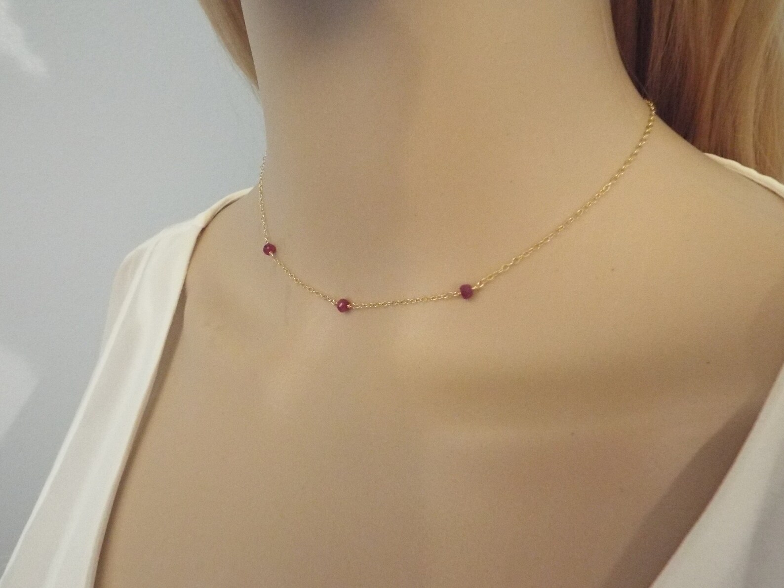 Ruby Choker Necklace Gold Fill Sterling Silver Tiny Ruby - Etsy