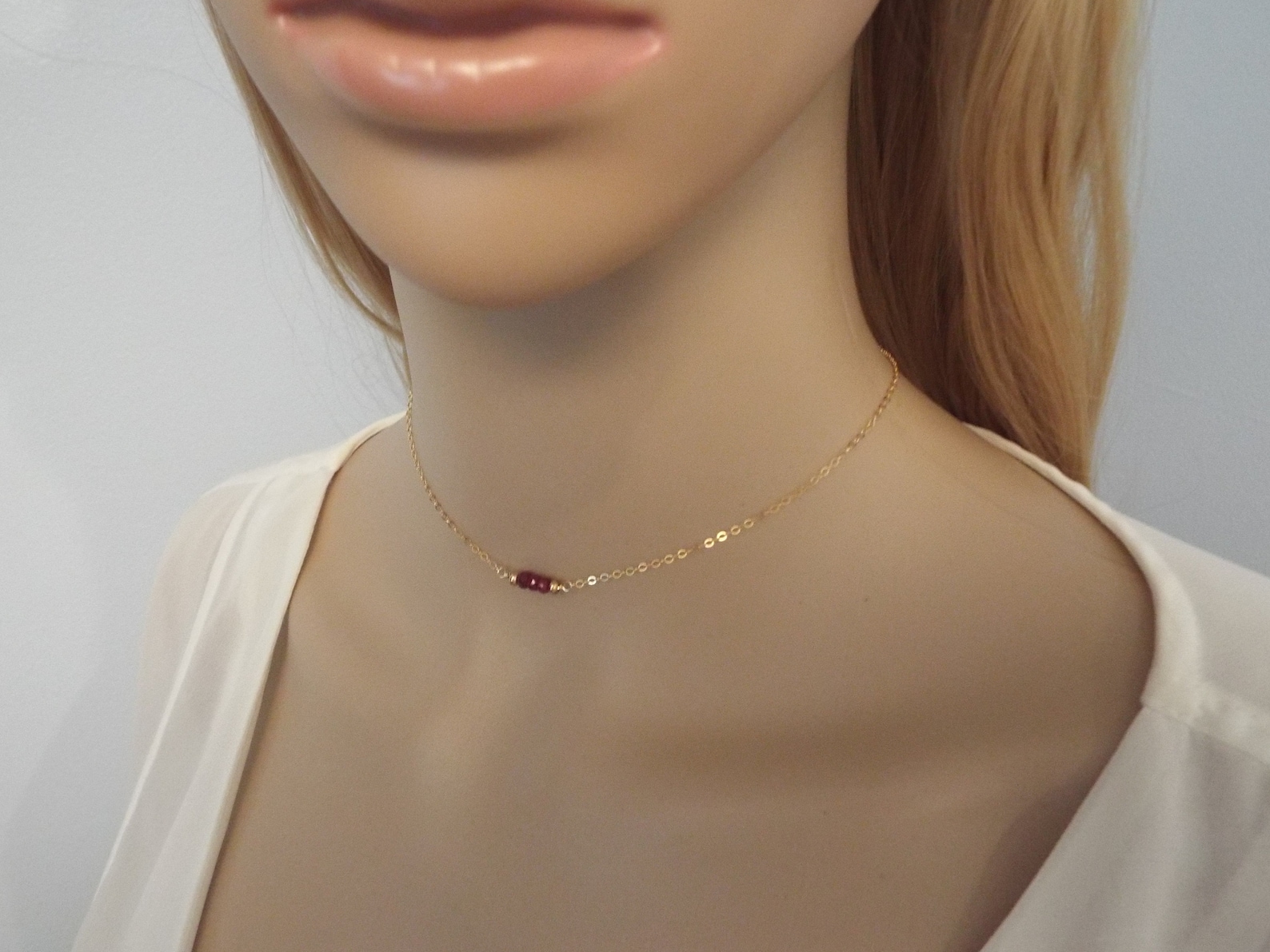 Tiny Ruby Choker Necklace Gold Fill Sterling Silver Ruby - Etsy