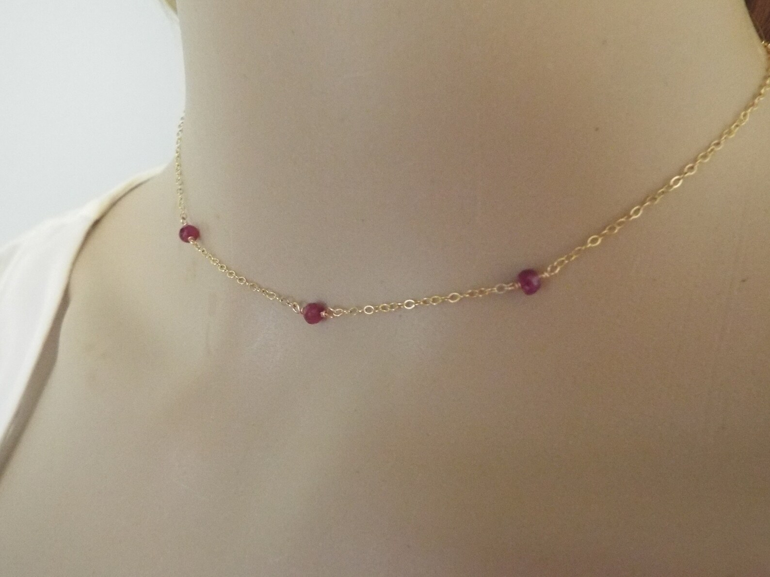 Ruby Choker Necklace Gold Fill Sterling Silver Tiny Ruby - Etsy