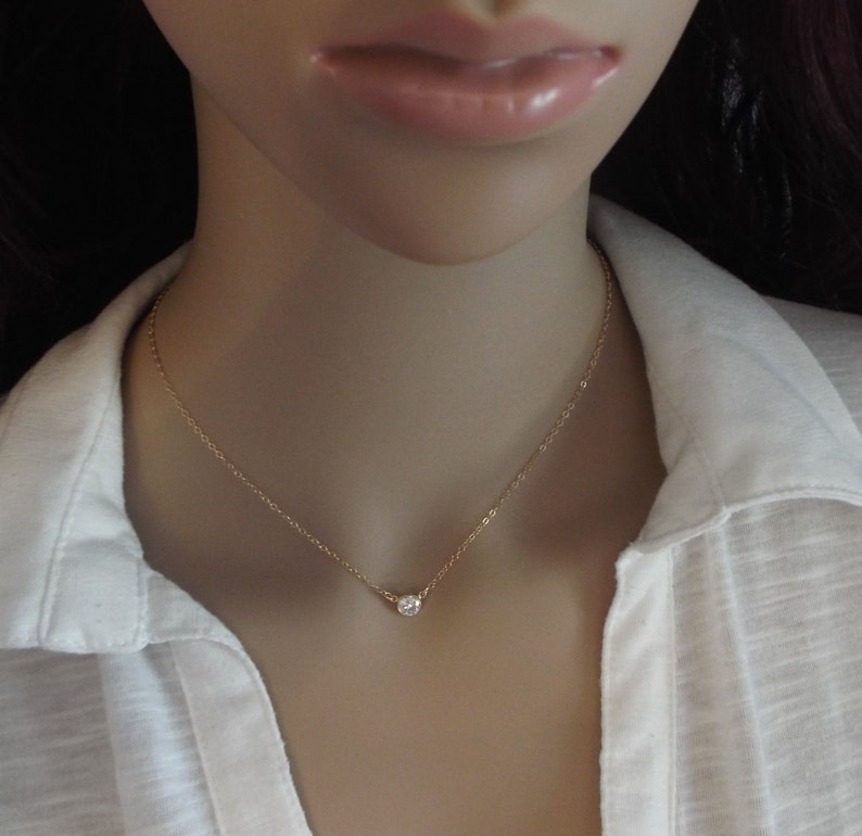 Single CZ Necklace Tiny Diamond Choker 14k Gold Fill or | Etsy