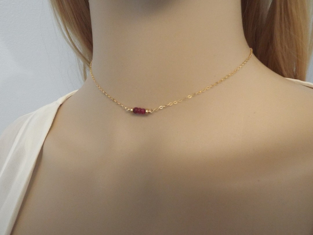 Tiny Ruby Choker Necklace, Gold Fill, Sterling Silver, Ruby Gemstones ...