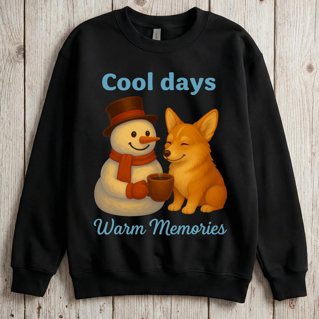 Cool Days Warm Memories PNG: Winter Snowman Corgi Art Png Cozy Holiday ...