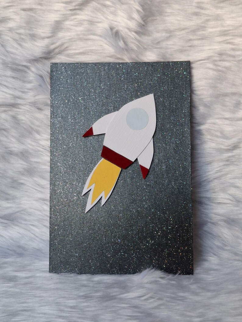 Handmade Shiny Rocket Postcard - Sensory, Linen Paper, Velvet Accents ...