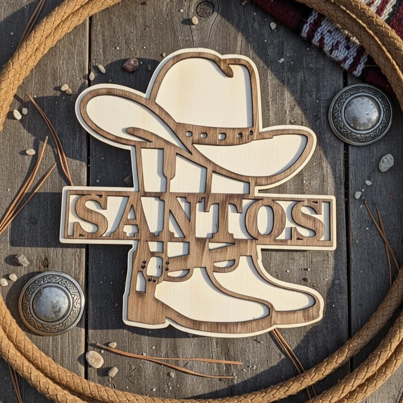 Custom Western Name Sign, Cowboy Hat and Boots, Laser Cut Wood - Etsy