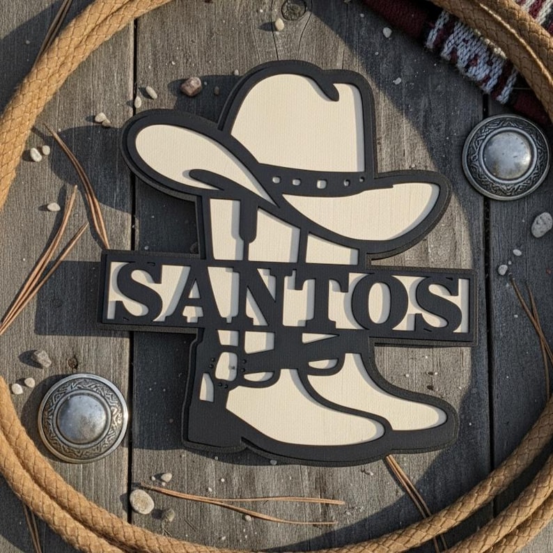 Custom Western Name Sign, Cowboy Hat and Boots, Laser Cut Wood - Etsy