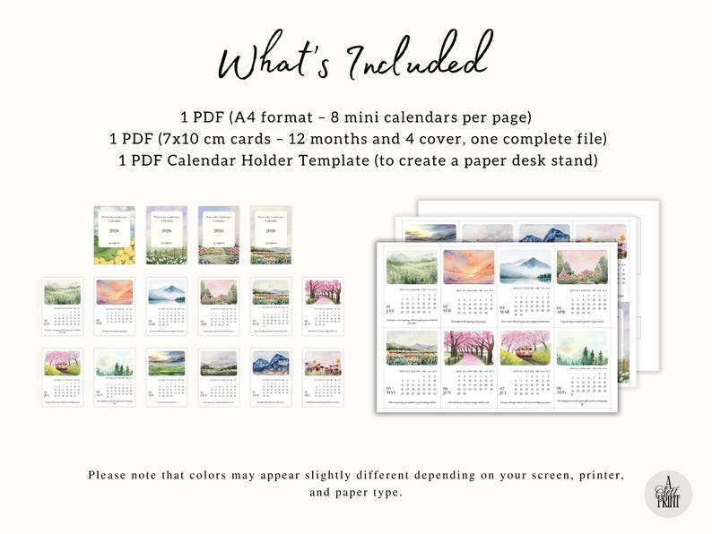 2026 Watercolor Landscape Calendar | Mini Desk Calendar (PDF) - Etsy