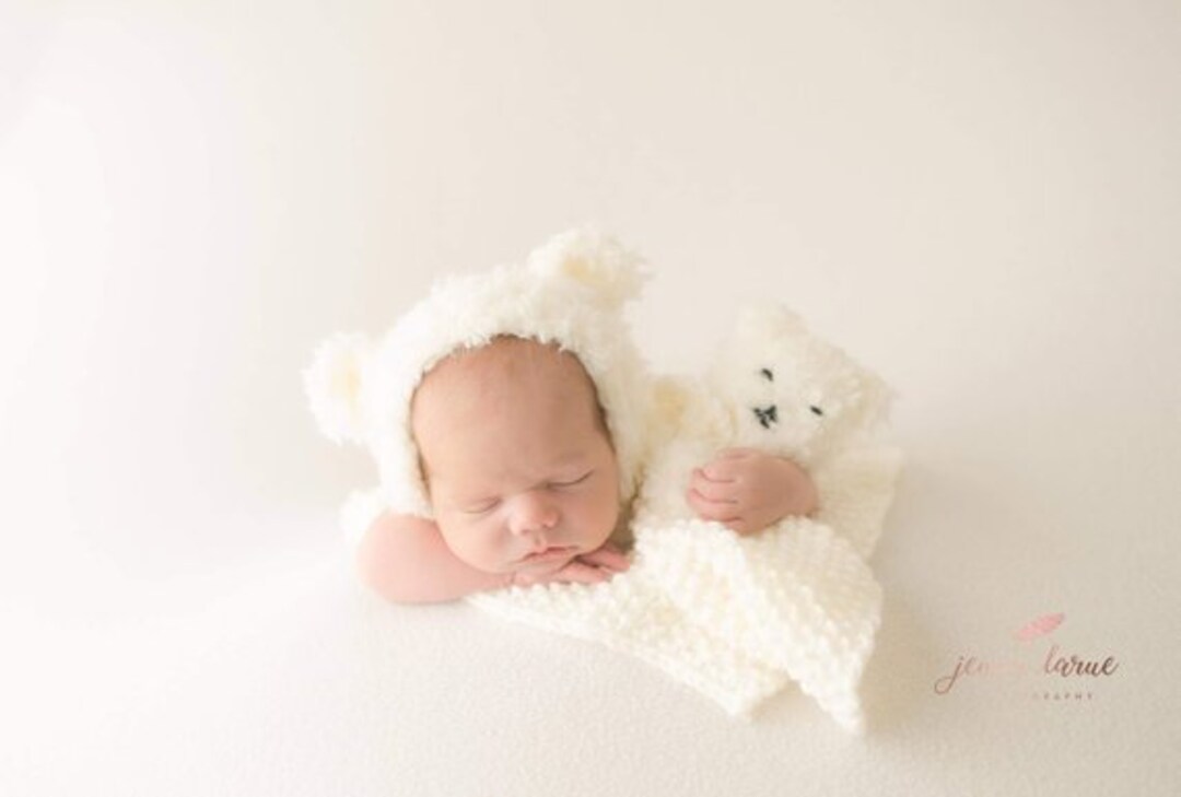Knitted New Born Teddy Bonnet and Matching Toy Set, Bonnet and Toy ...