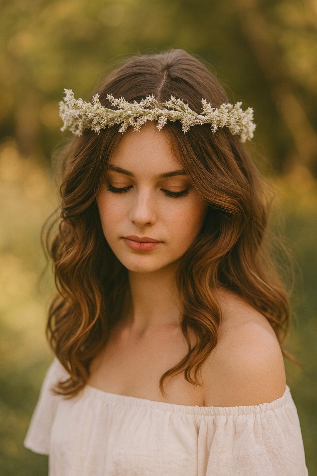 Dried Statice Flower Crown, White Statice Floral Halo, Boho Bridal ...