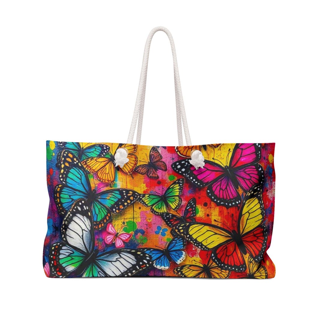Colorful Butterfly Swarm Weekender | Vibrant Floral Travel Tote - Etsy
