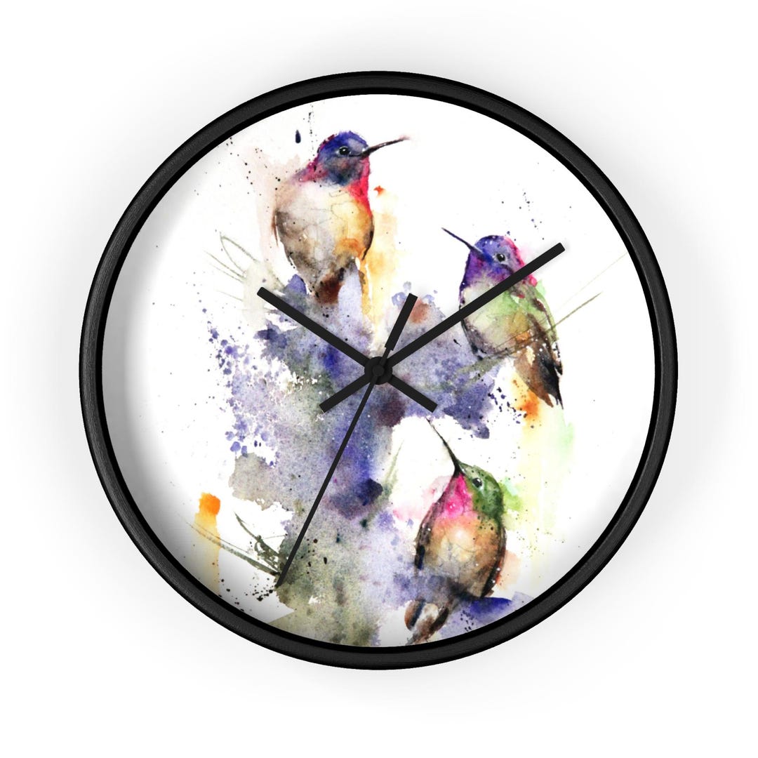Watercolor Hummingbirds Wall Clock | Colorful Bird Art, Nature Decor - Etsy