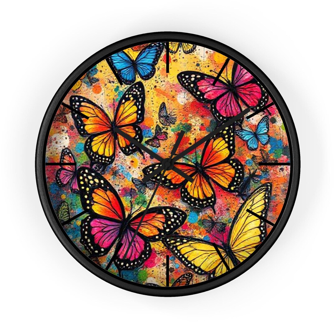 Colorful Butterfly Swarm Wall Clock | Vibrant Monarch Art - Etsy