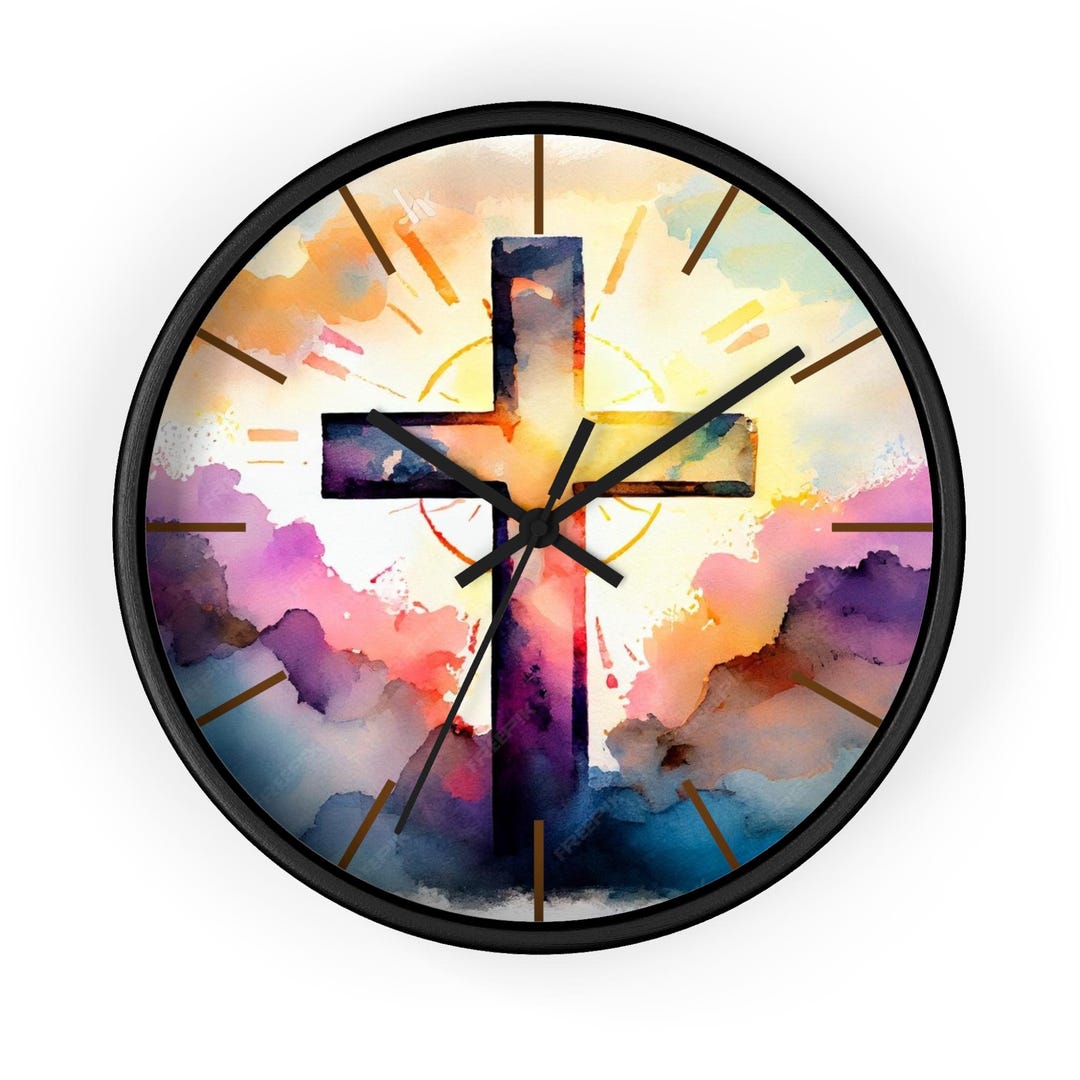 Watercolor Cross Wall Clock | Christian Faith Religious Home Decor - Etsy