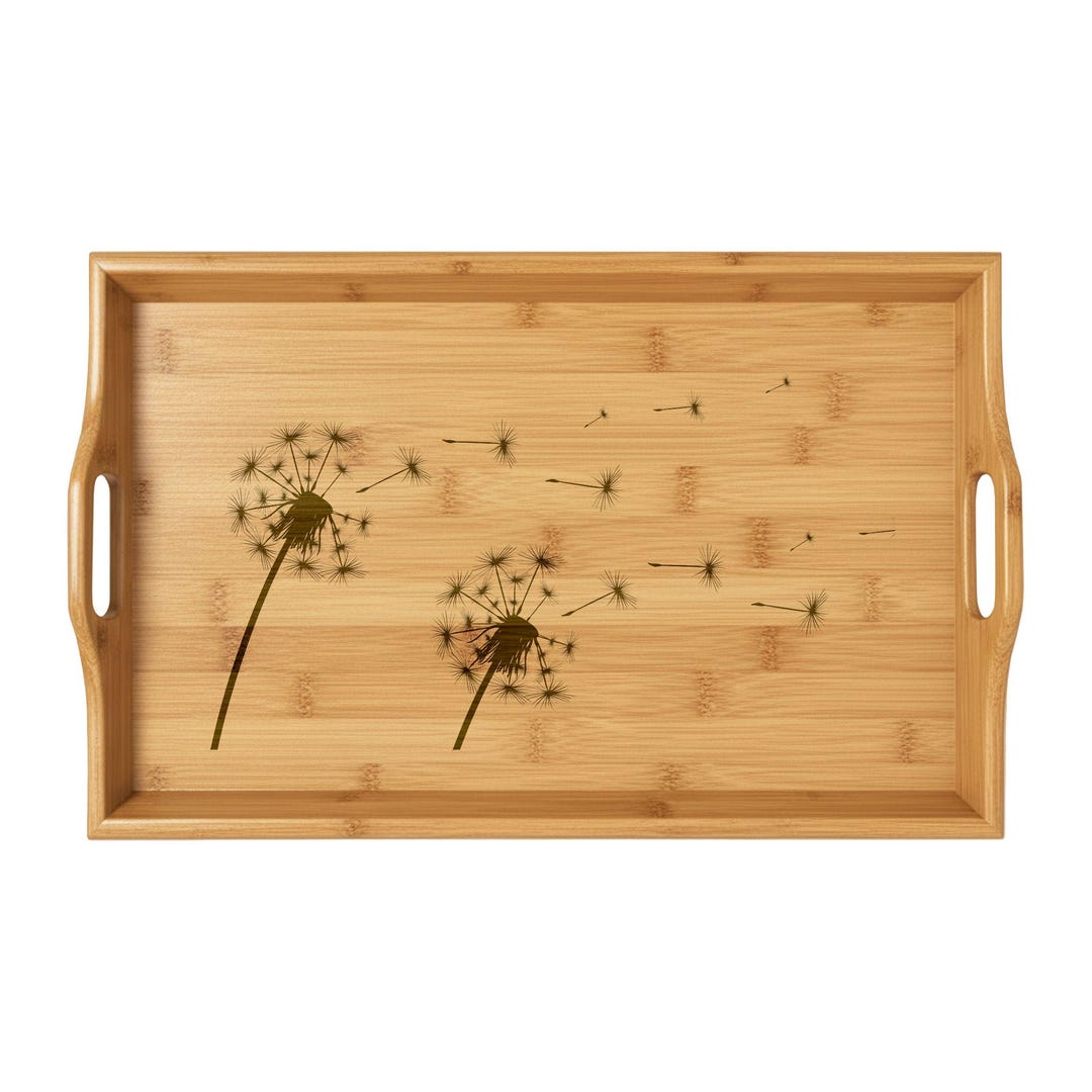 Dandelion Engraving Bamboo Serving Tray | Bamboo Tray With Handles - Etsy