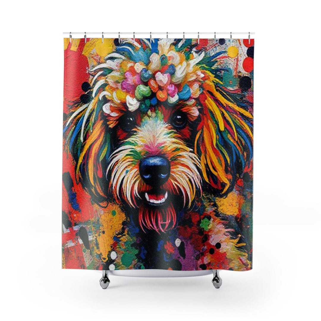 Colorful Poodle Art Shower Curtain | Vibrant Dog Portrait, Abstract Pet ...