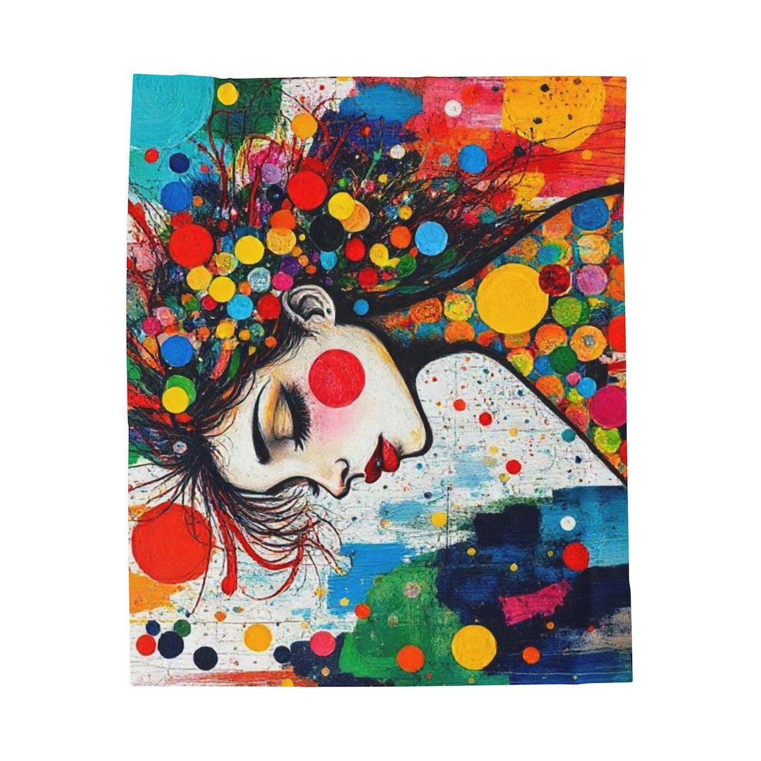 Colorful Dreamscape Face Illustration Velveteen Plush Blanket ...