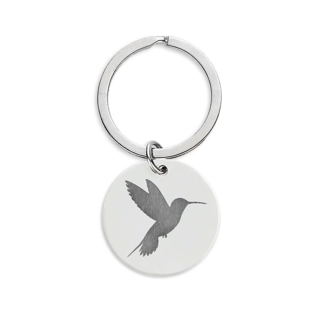 Hummingbird Engraved Stainless Steel Round Keychain | Personalized ...