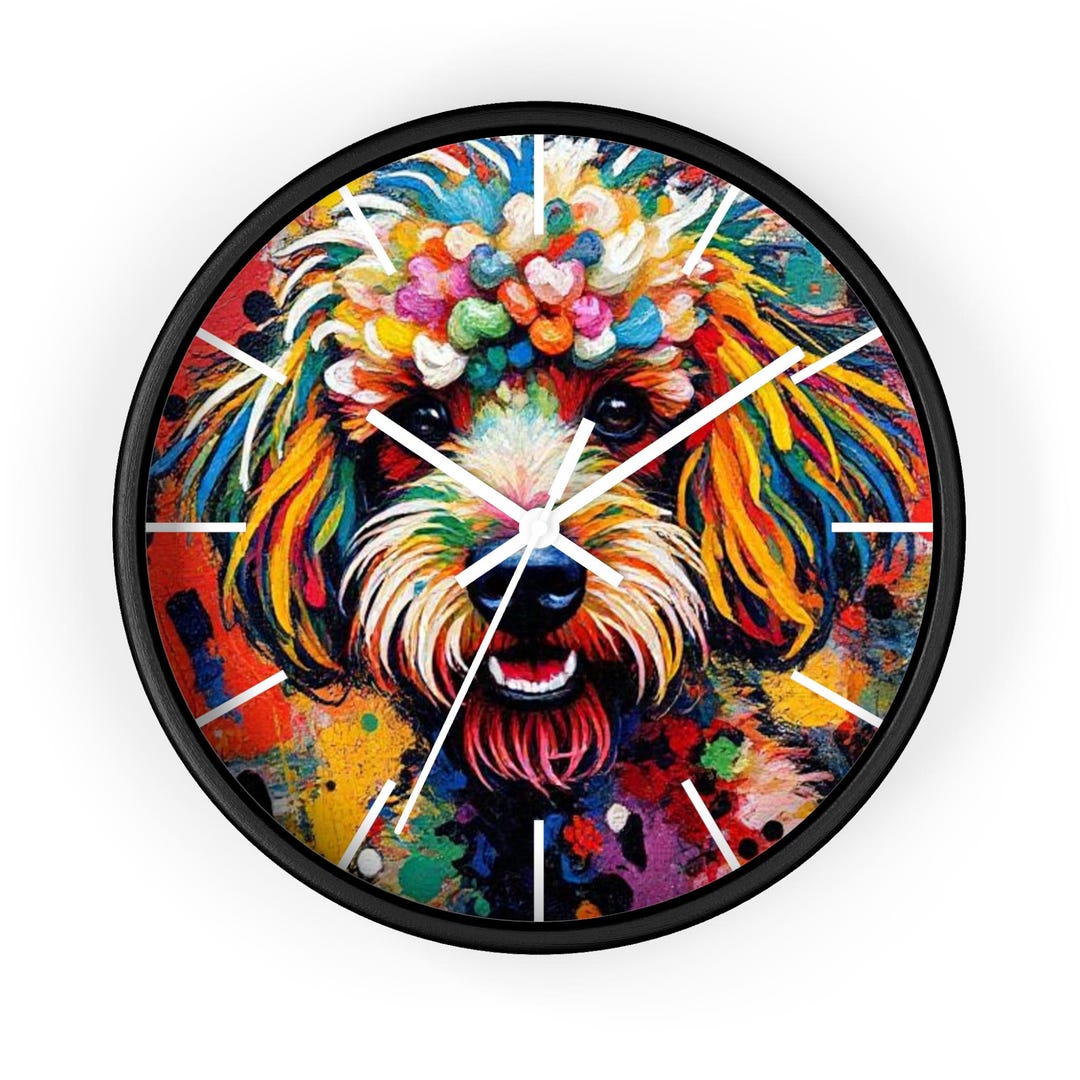 Colorful Poodle Face Wall Clock | Vibrant Dog Portrait, Pop Art Home ...