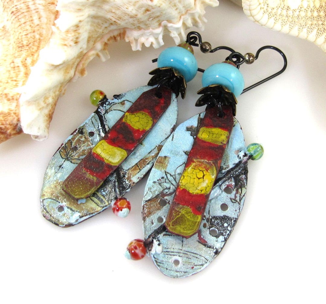 Collage Earrings, Vintage Recycled Tin Earrings, Artsy Earrings ...