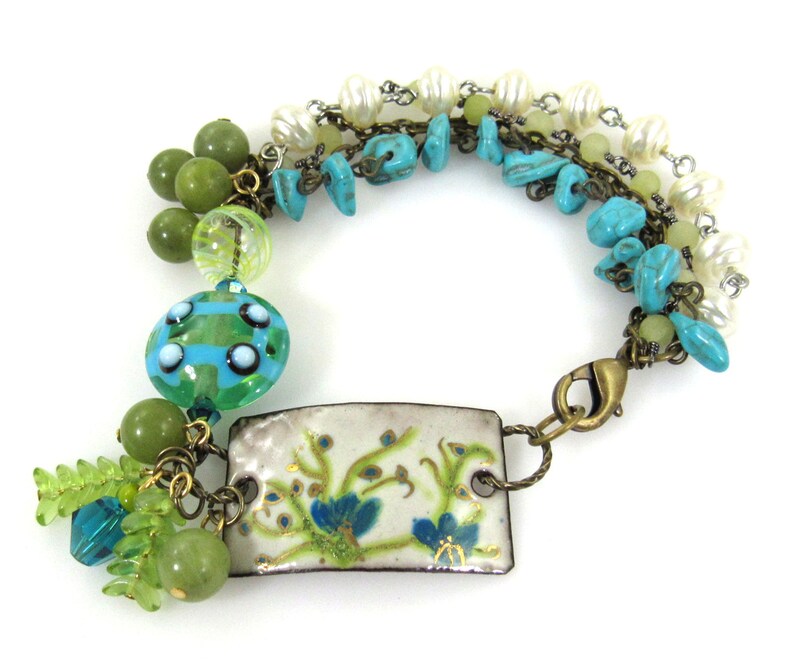 Boho Chain Bracelet Artisan Enamel and Mixed Bead Bracelet - Etsy