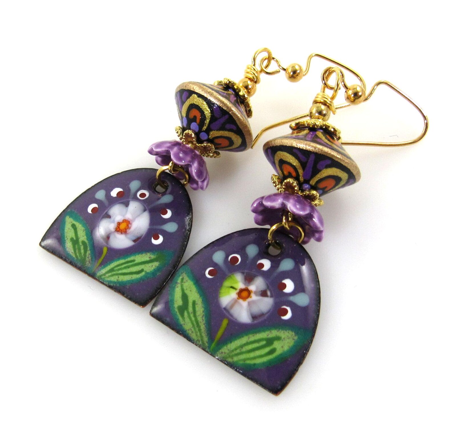 Pop Art Earrings, Purple Flower Earrings, Enamel Earrings, Colorful ...