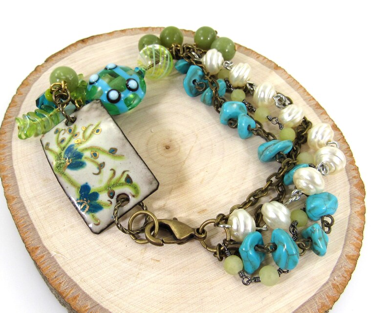 Boho Chain Bracelet Artisan Enamel and Mixed Bead Bracelet - Etsy