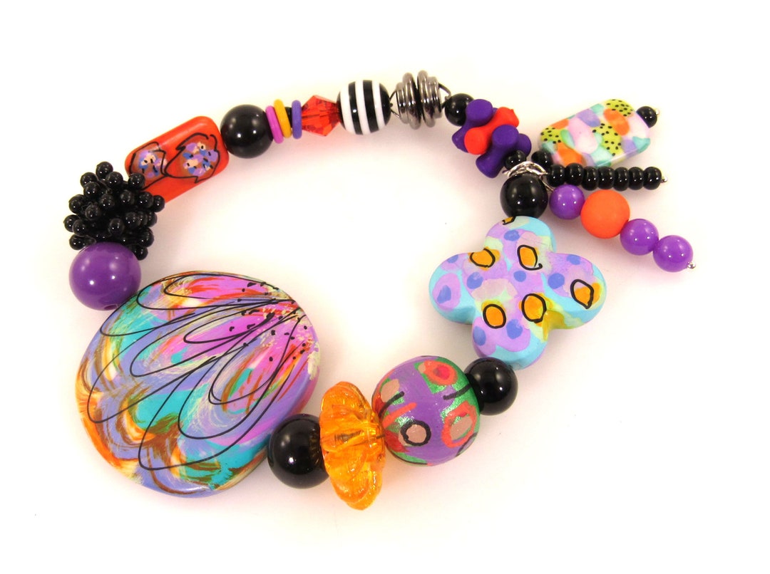 Color Pop Bracelet, Mixed Bead Bracelet, Hand Painted Bead Boho ...