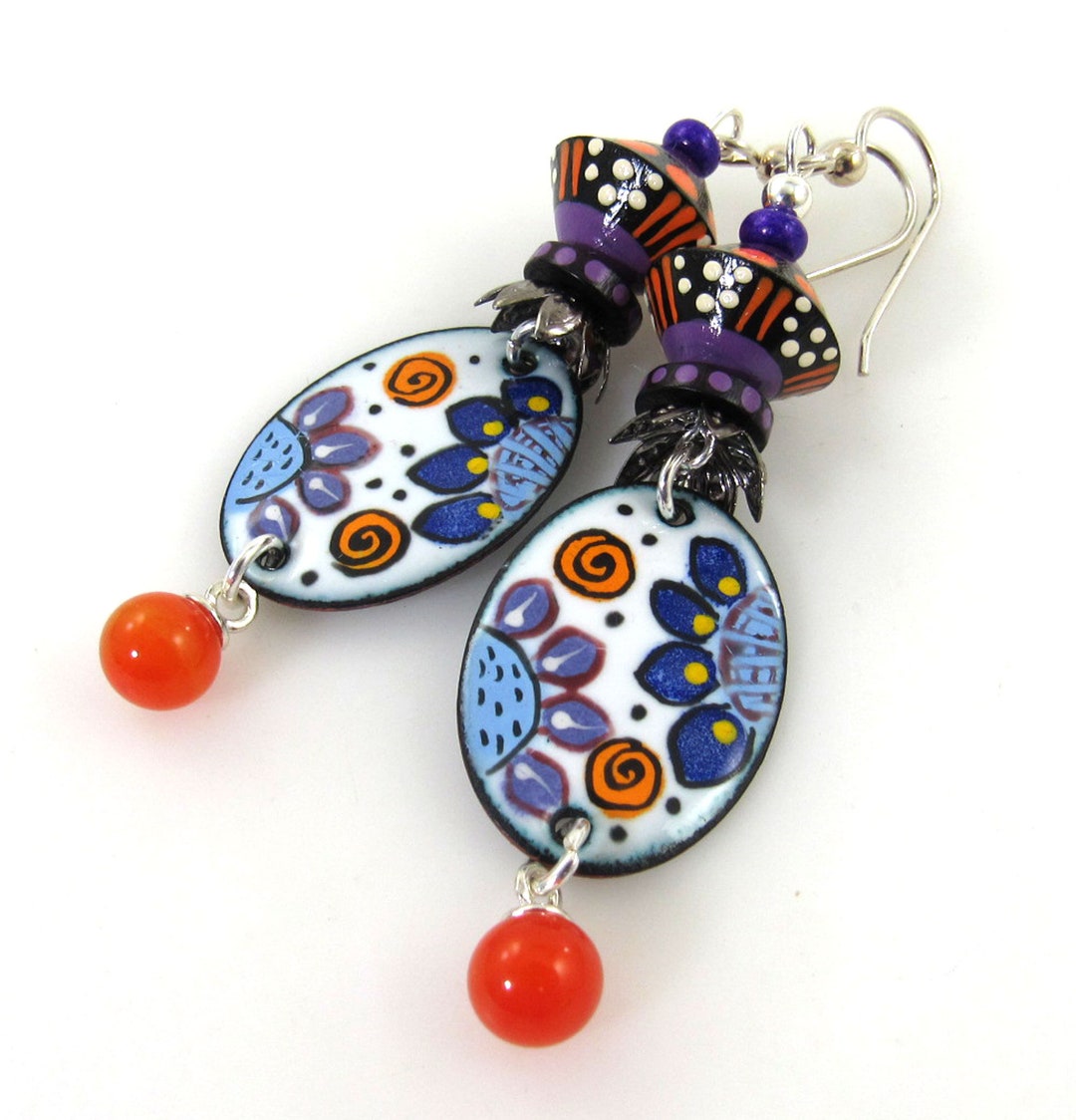Colorful Pop Art Charm Earrings, Mid Century Earrings, Hand Painted ...