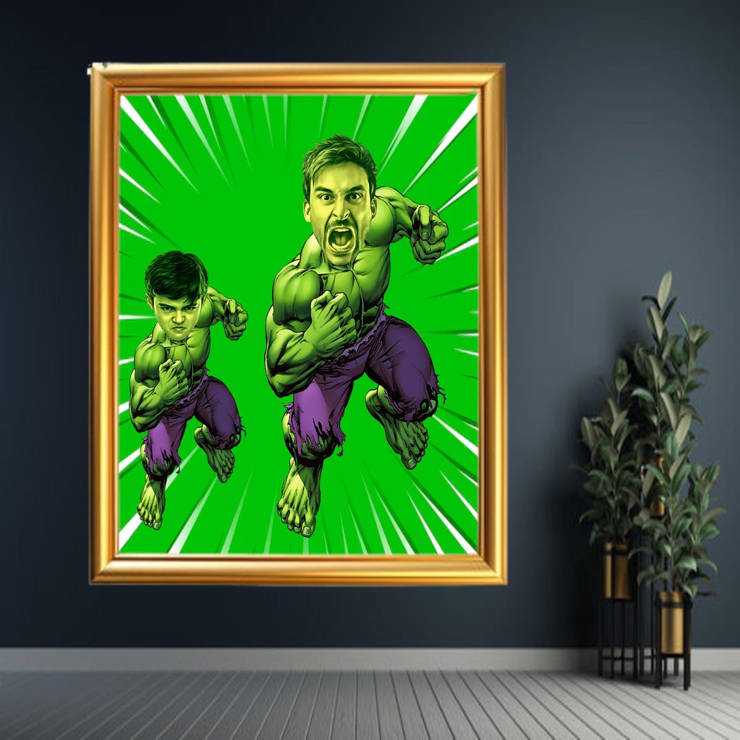 Personalized Hulk Father and Son Superhero Digital Portrait, Custom ...