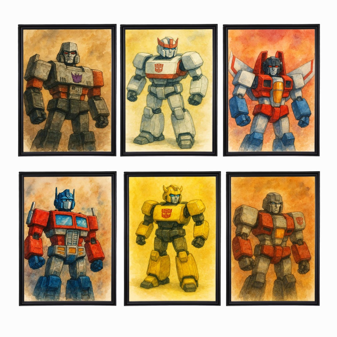 Digital Watercolor Robot Heroes Set of 6, Futuristic Mecha Characters ...
