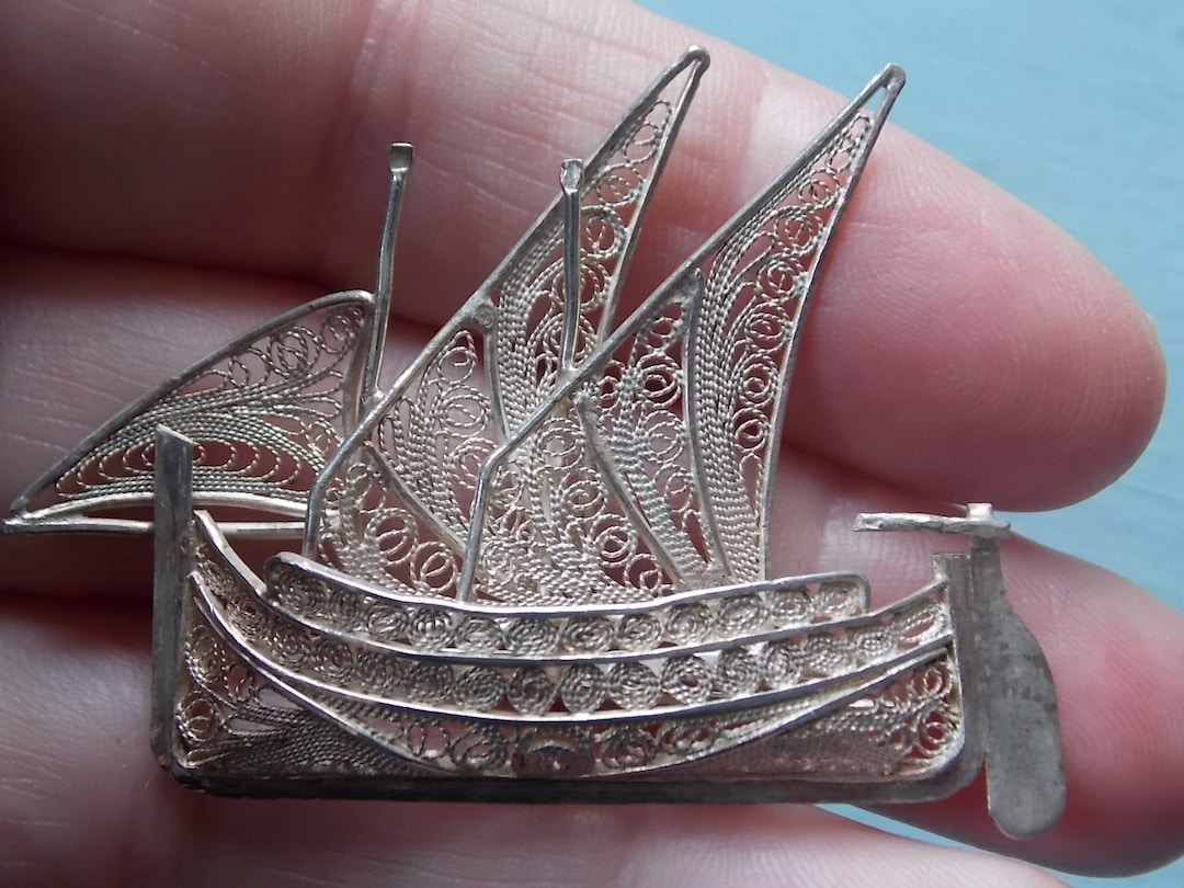 Vintage Silver Filigree Viking Ship Brooch Pin BIG LOVELY - Etsy