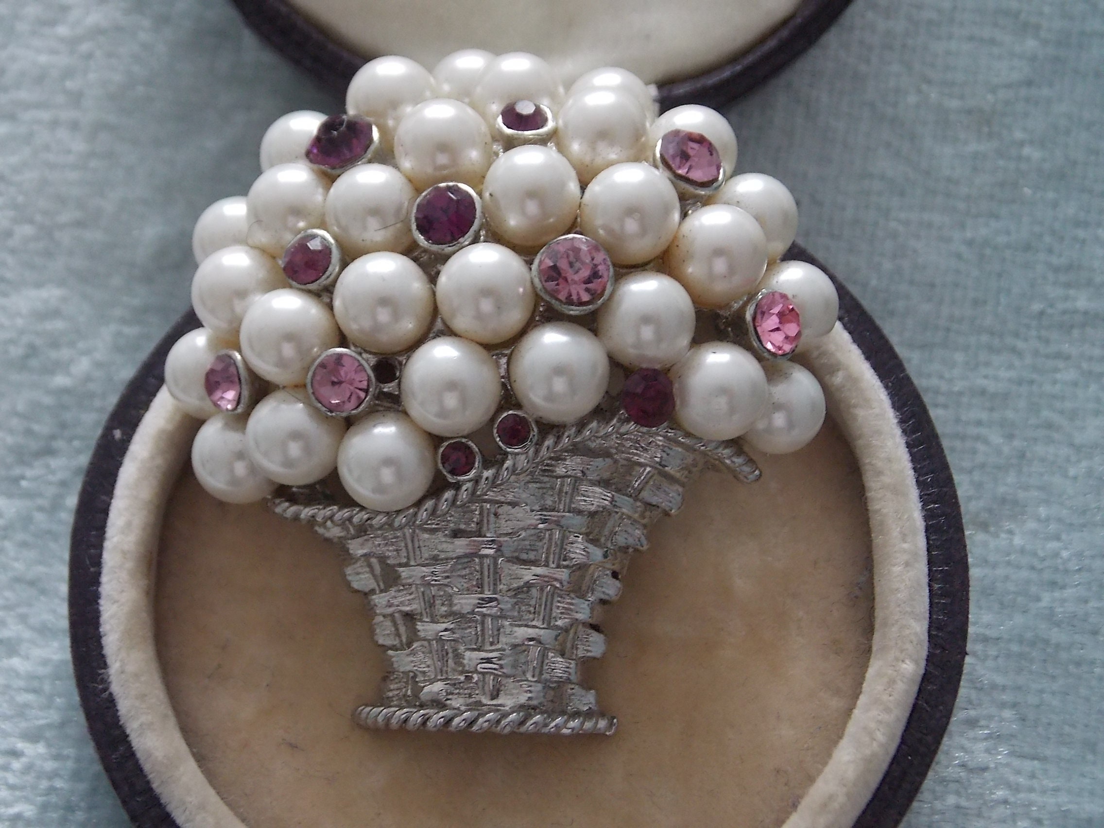 Stunning Ciro Basket Brooch Pin Pearls Pink Glass - Etsy