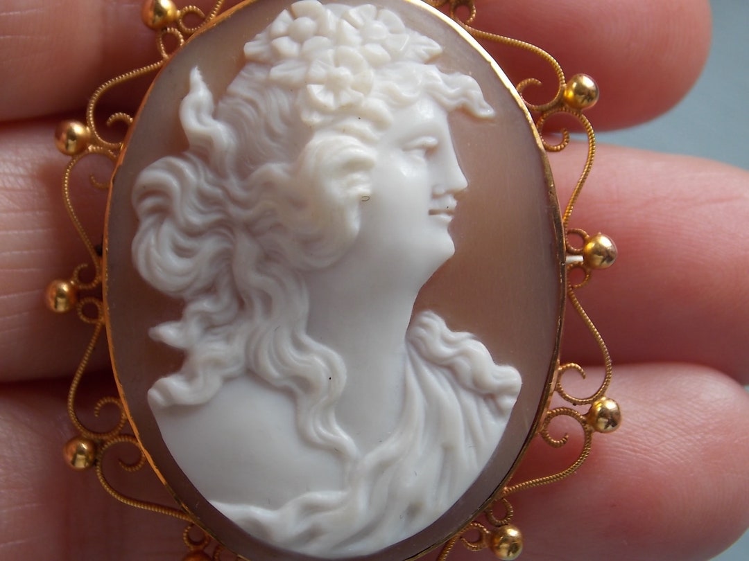Victorian Gold Flora Goddess Cameo Brooch Pin GORGEOUS - Etsy