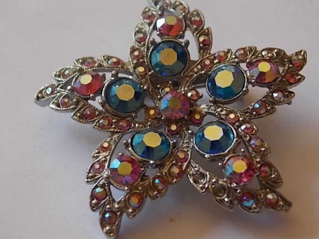 Vintage Blue Pink Glass Star Brooch Pin - Etsy
