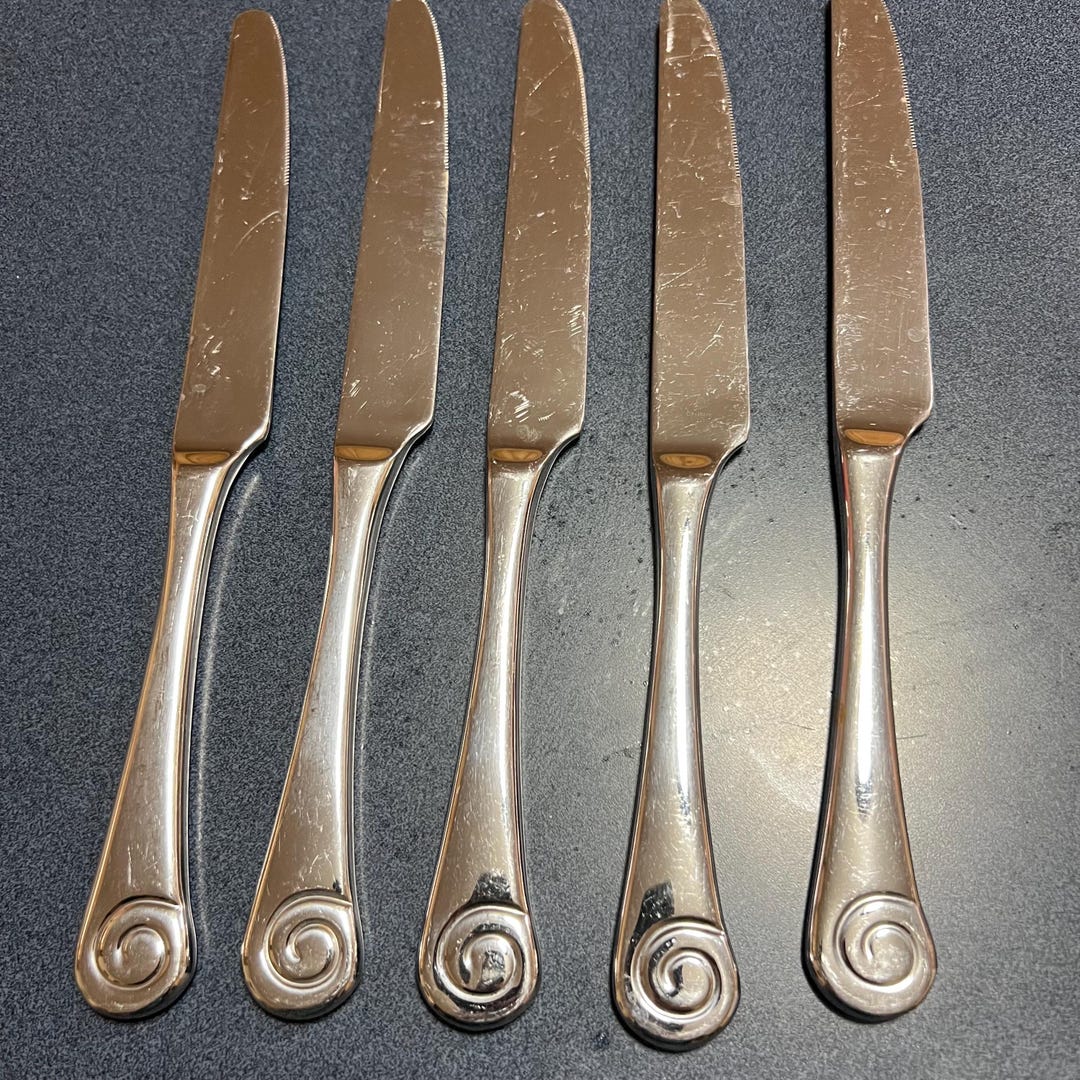 Robert Welch Stainless Ammonite Bright 5 French Hollow Pistol Knives 9 ...