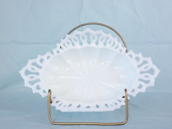 Milk Glass Open Lace Edge Candy Dish | Etsy