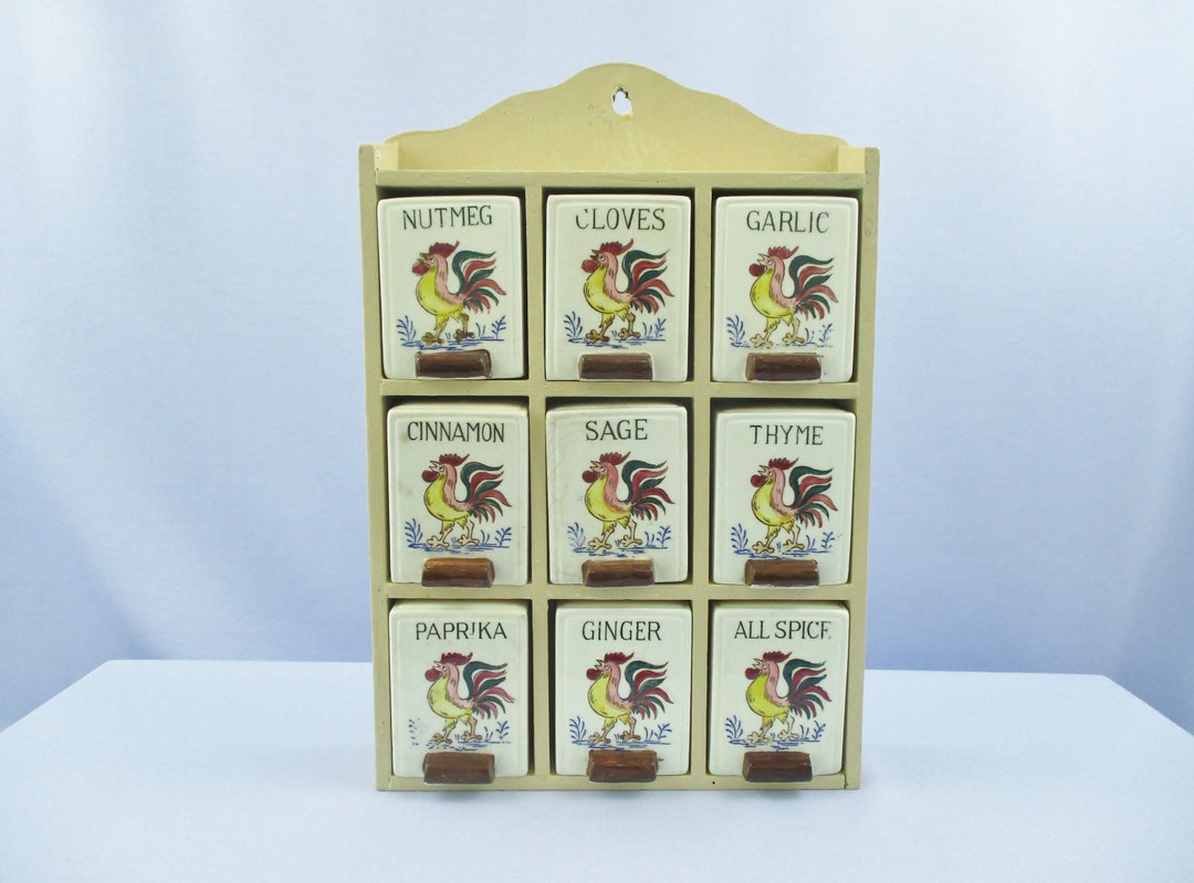 Vintage 1950's Japan Rooster 9 Jar Spice Rack - Etsy