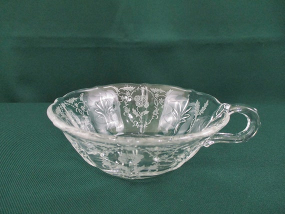 Vintage Fostoria Glass Etched Handled Nappy Candy Dish Poppy - Etsy