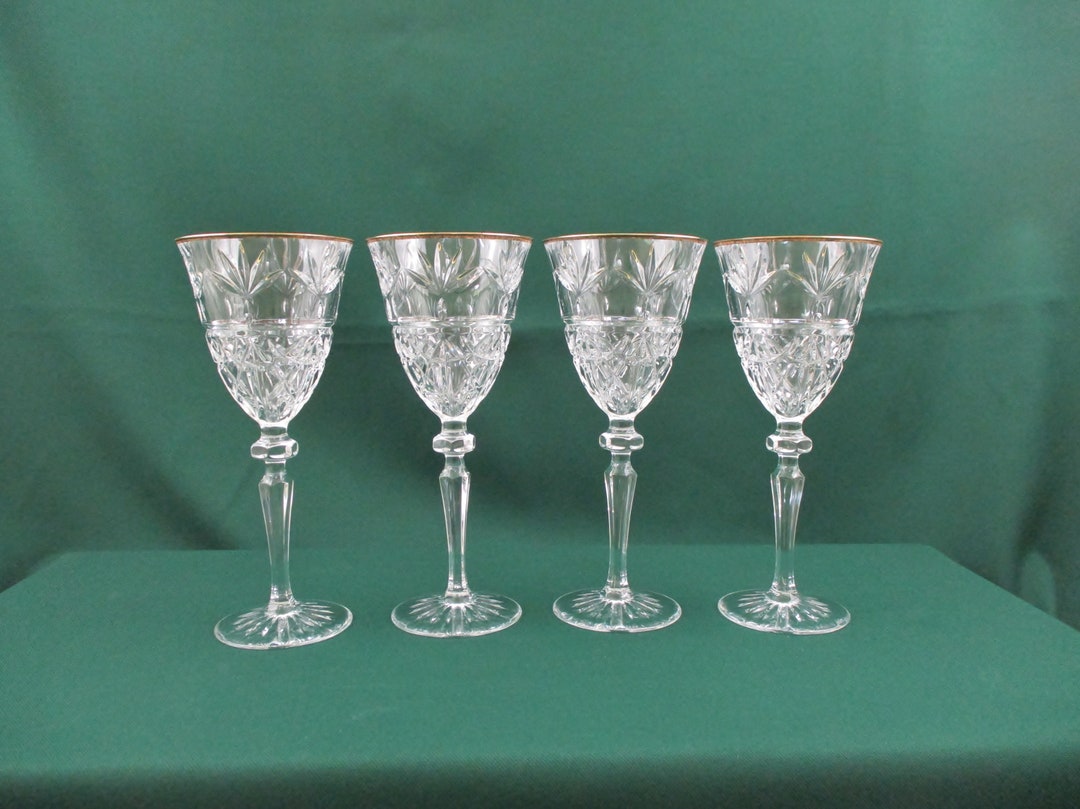 Crystal Wine Goblets Gold Rims Cut Polished Unused With Original Box ...