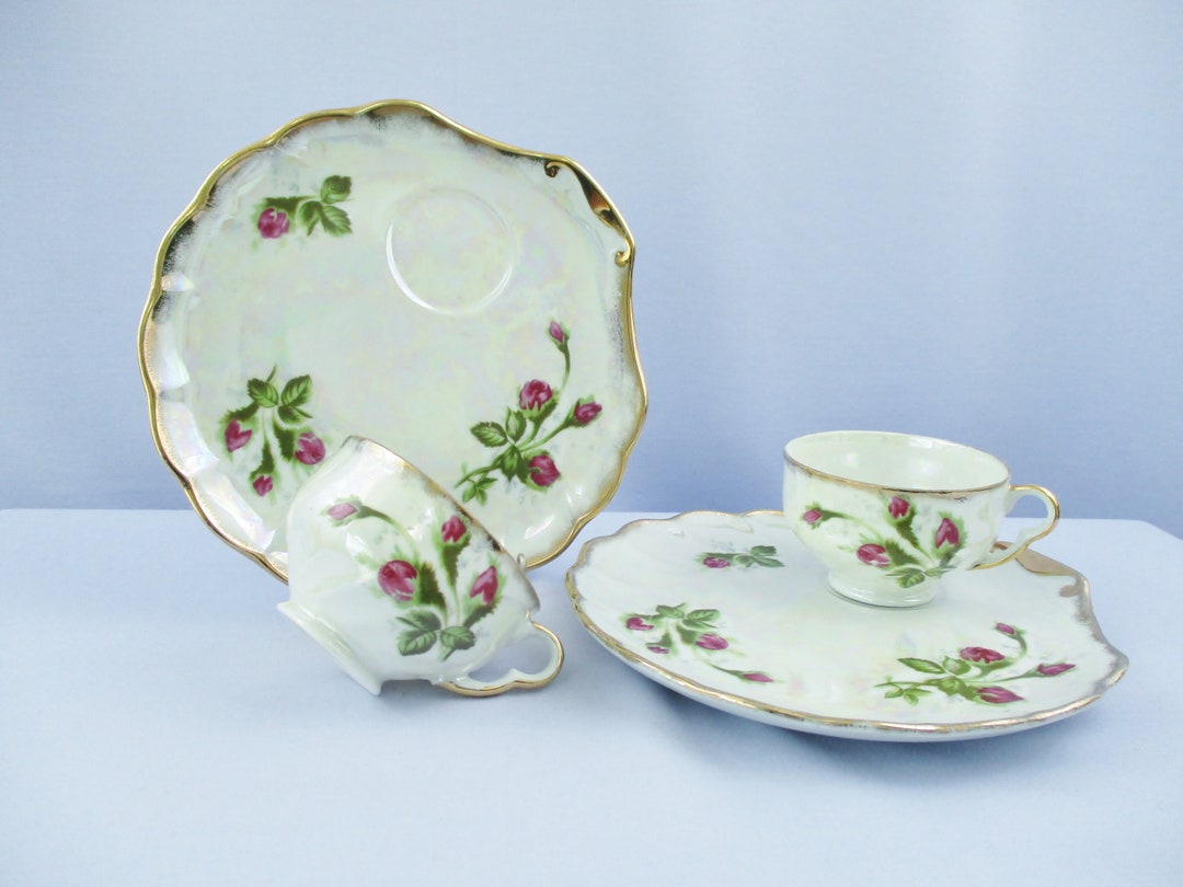 Pair of Moss Rose Snack Sets Serving Plate and Matching Cup - Etsy