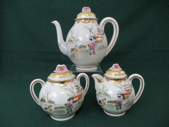 Vintage Japanese Porcelain Tea Service Set | Etsy