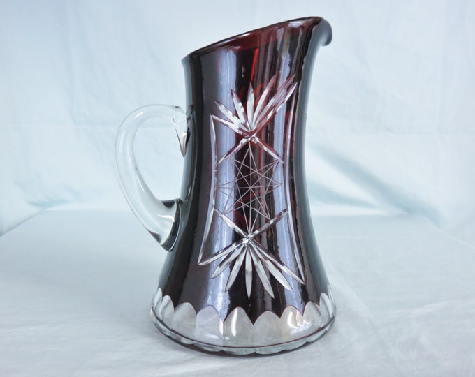 Vintage Bohemian Crystal Ruby Red Etched to Clear Traditional Pattern ...